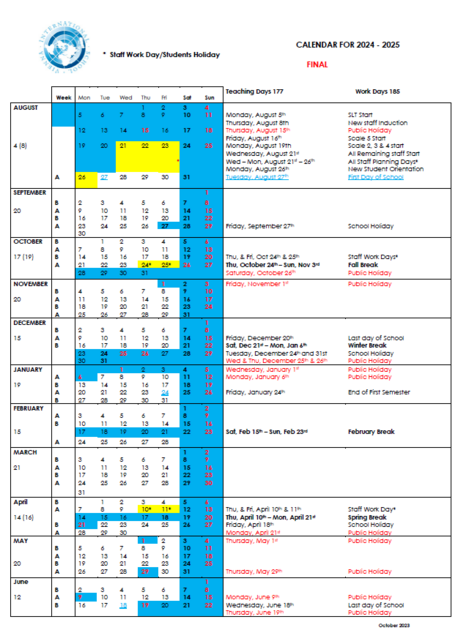 Calendar - Vienna International School